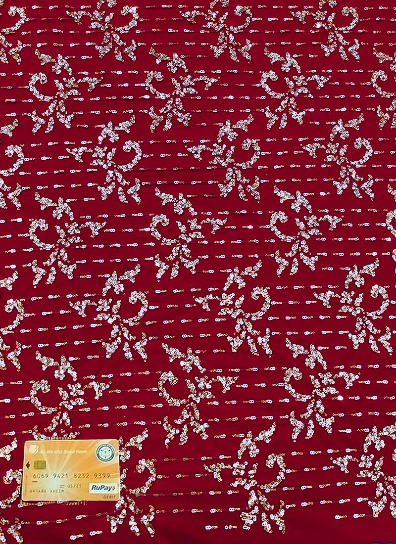 Red Net Embroidered Patterned EFSDI2422